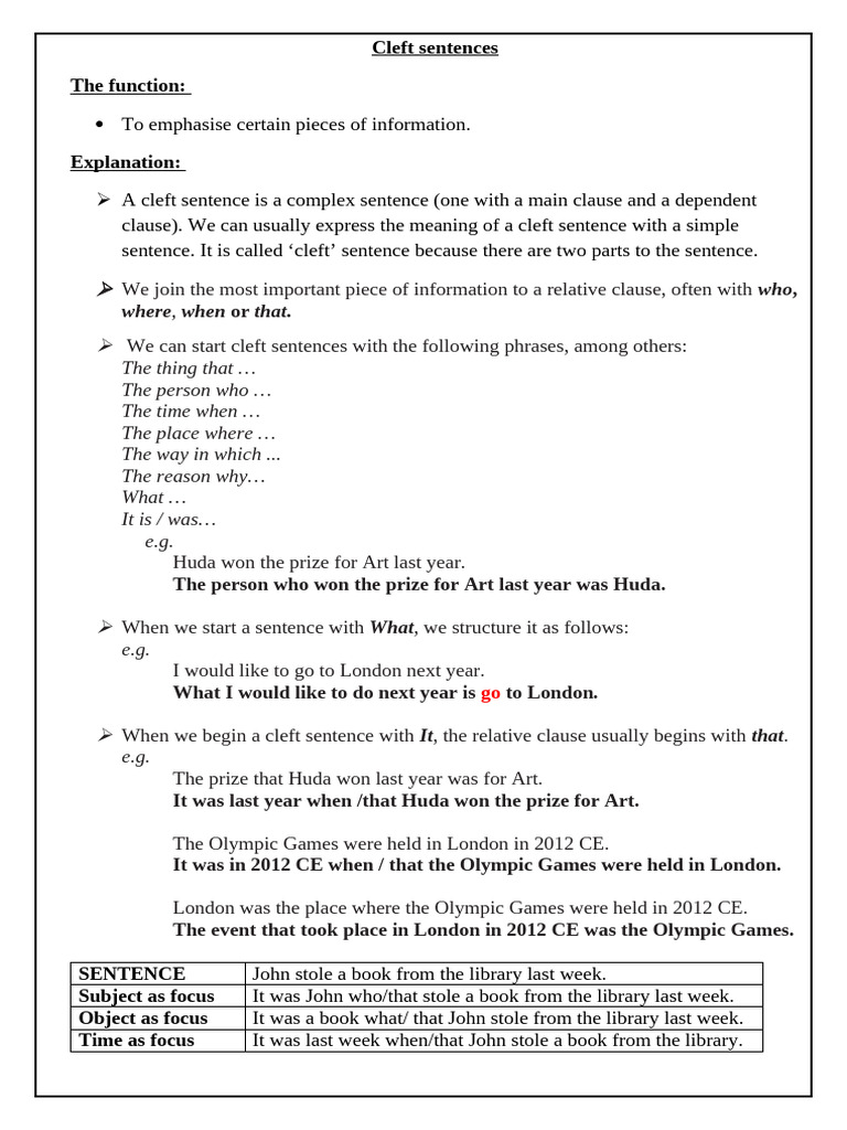 UNIT 4 - Cleft Sentences - Cherry | PDF | Sentence (Linguistics) | Clause