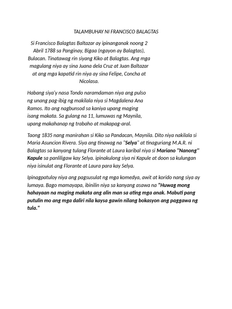 Francisco Balagtas Assignment Ni Tony | PDF