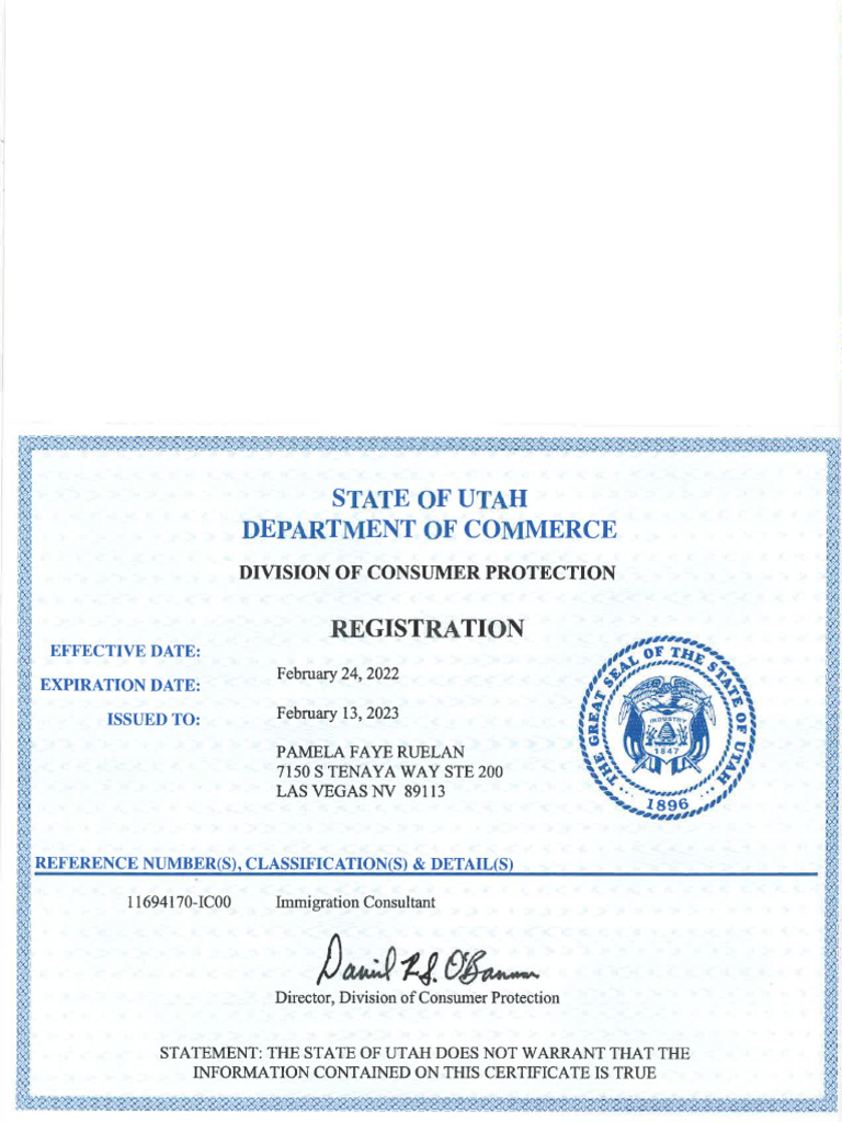 Utah Registration 0283 001 | PDF