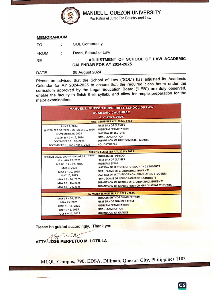 Adjustment to SOL Calendar | PDF