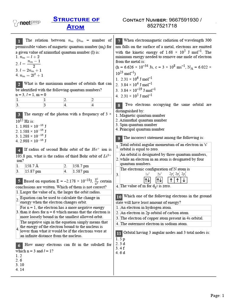 Structure of Atom | PDF | Atomic Orbital | Electron