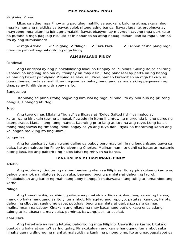 Mga Pagkaing Pinoy | PDF