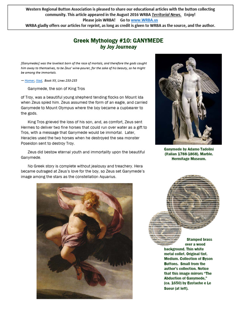 2016 03 Aug Journeay Joy Greek Mythology 10 GANYMEDE | PDF | Zeus ...