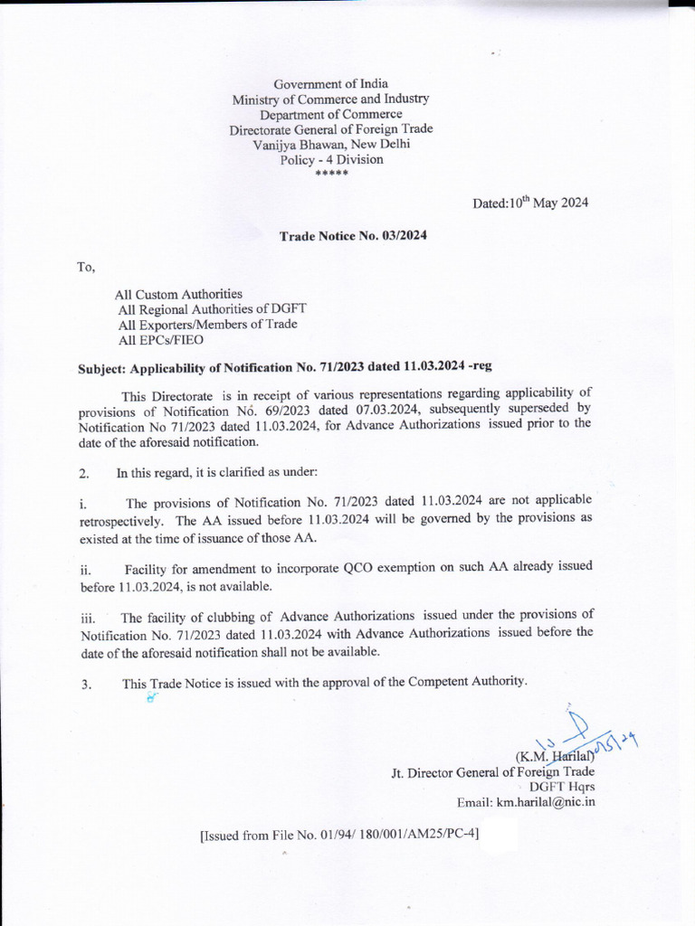 Trade Notice No. 03 Dated 10.05.2024 | PDF