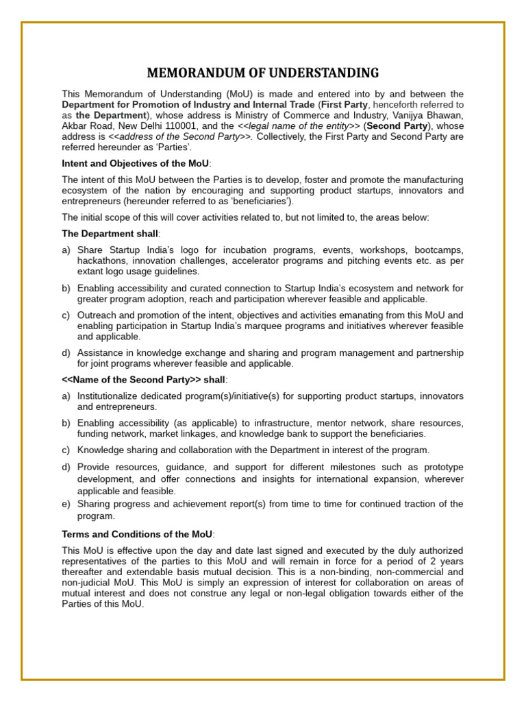 MoU for Promoting Startup Ecosystem | PDF | Startup Company | Small ...