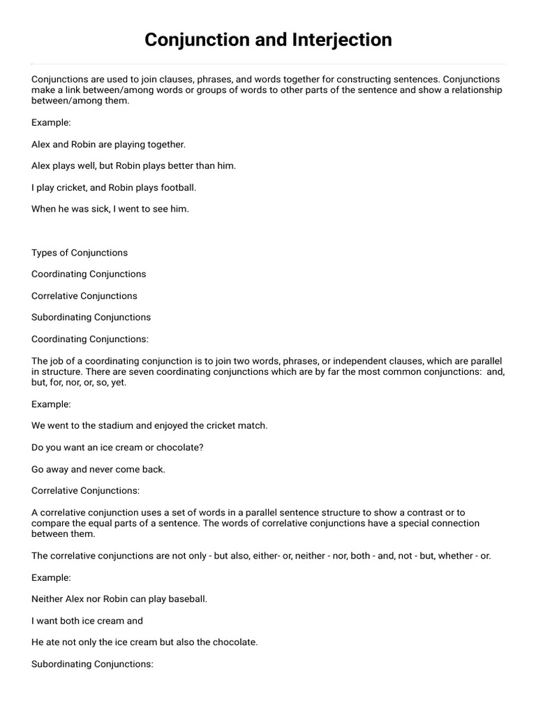 Conjunction and Interjection1714710965 | PDF | Linguistics | Linguistic ...