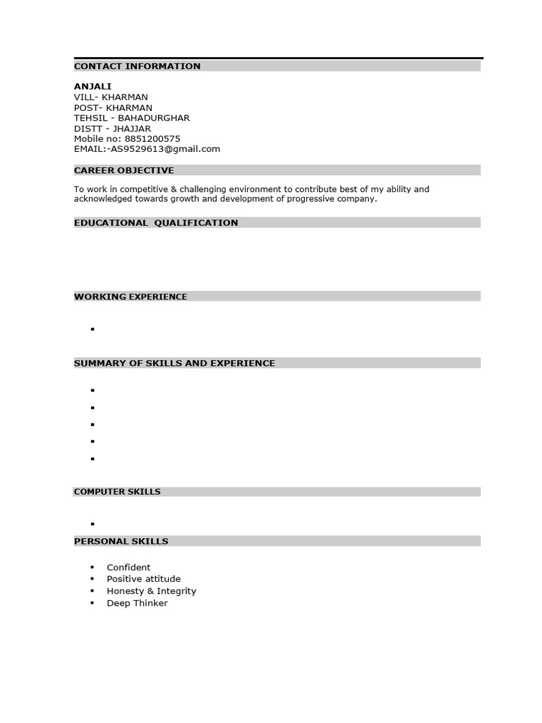 Anjali Resume | PDF | Career & Growth | Wellness