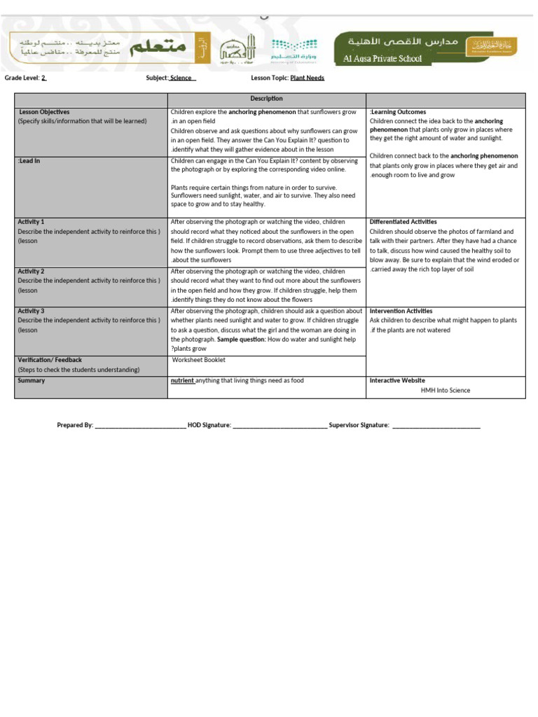 Grade 2 Science Weekly Plan 6 Term 3 | PDF | Plants | Cognition