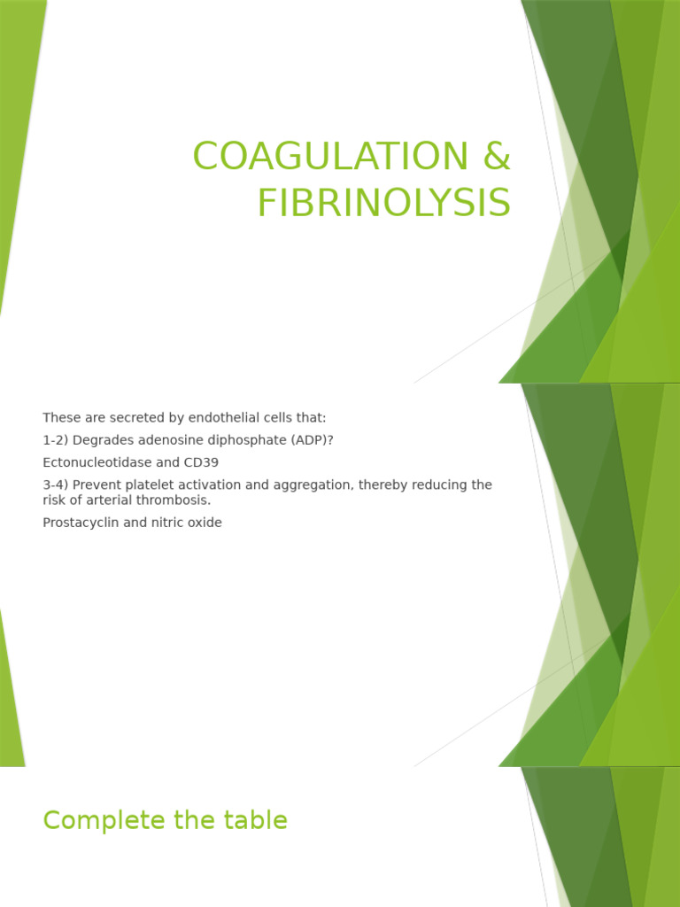 Coagulation and Fibrinolysis Overview | PDF | Coagulation | Platelet