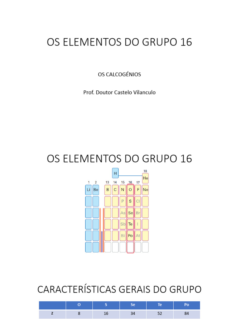 Aula 4 - OS ELEMENTOS DO GRUPO 16 Setembro de 2024 | PDF | Enxofre ... Aula 4 - OS ELEMENTOS DO GRUPO 16 Setembro de 2024 | PDF | Enxofre ...