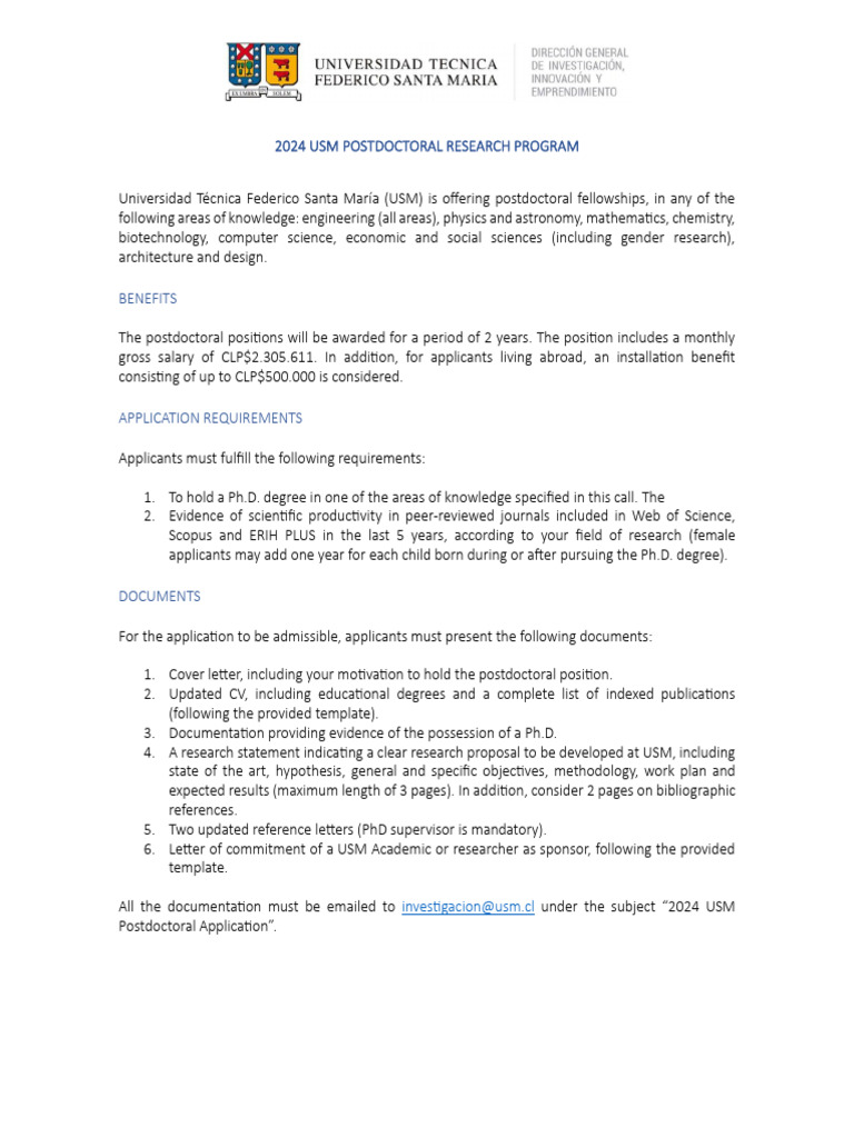 Call For Postdoctoral Positions USM 2024 | PDF | Doctor Of Philosophy ...