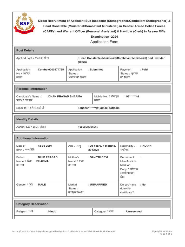 BSF - Preview Registration Form | PDF