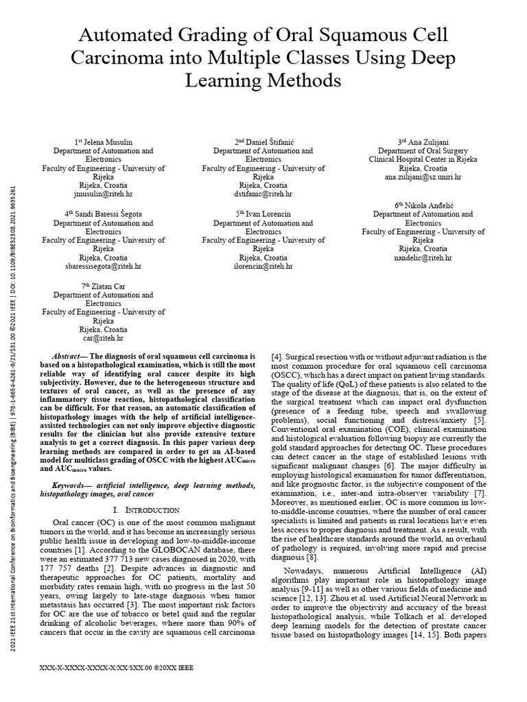 Automated Grading of Oral Squamous Cell Carcinoma Into Multiple Classes ...