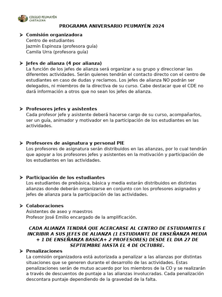 Programa Aniversario Peumayén 2024 | PDF