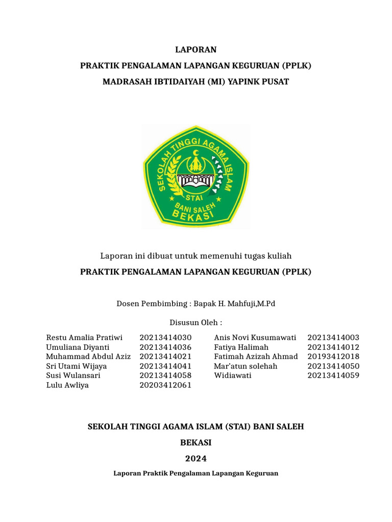 Laporan PPLK di Madrasah Yapink | PDF