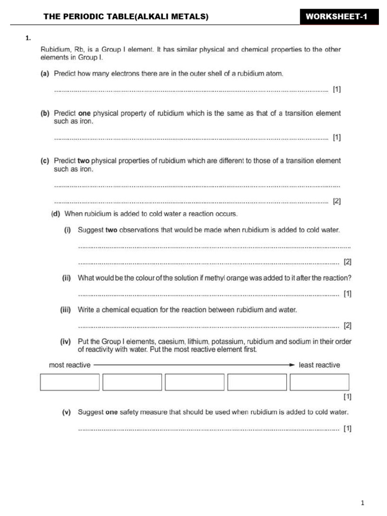 Periodic Table Worksheet | PDF | Periodic Table | Sets Of Chemical Elements