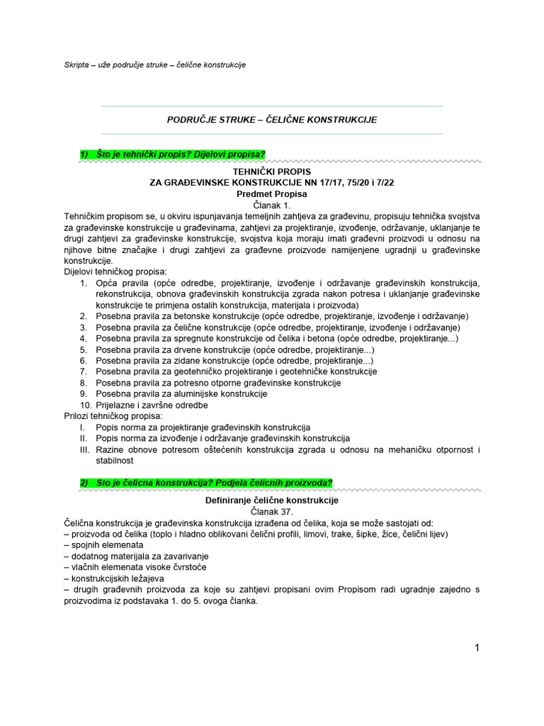 Skripta - Stručni Ispit - Područje Struke - Čelične Konstrukcije - 2022 | PDF