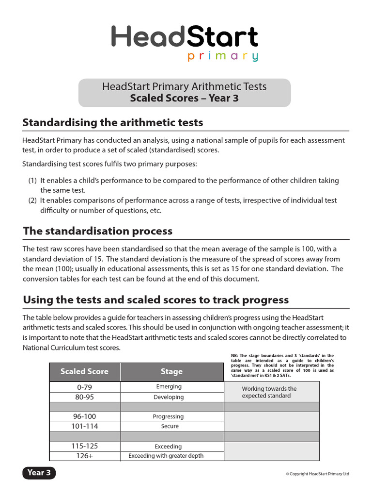 Year 3 Arithmetic Test Standardisation | PDF | Standard Deviation