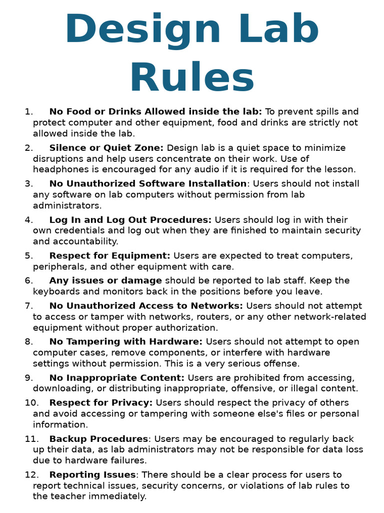 Design Lab Rules | PDF | Home & Garden | Technology & Engineering