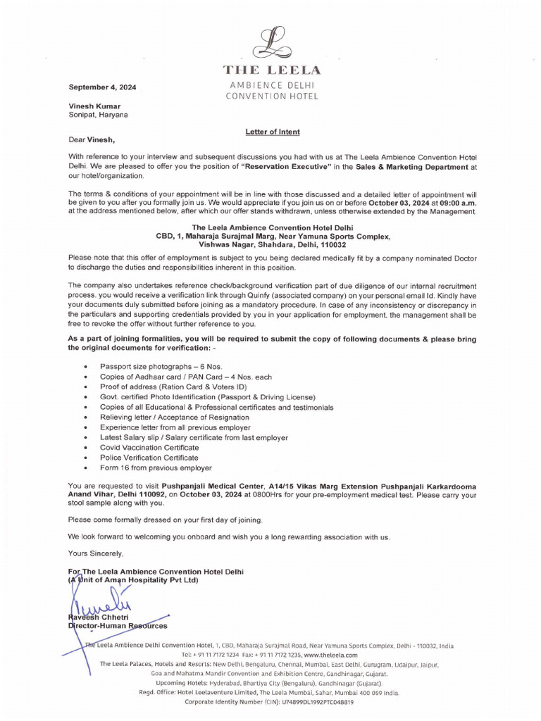 LOI Vinesh Kumar | PDF