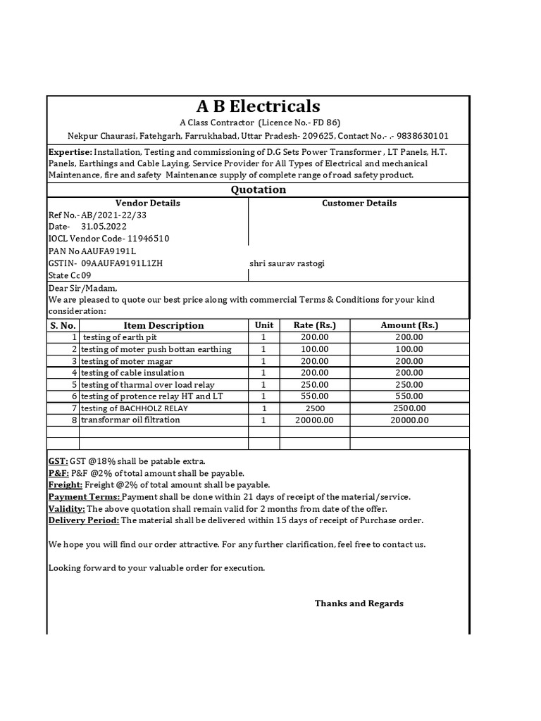 A B Electricals: Quotation | PDF | Computers | Technology & Engineering