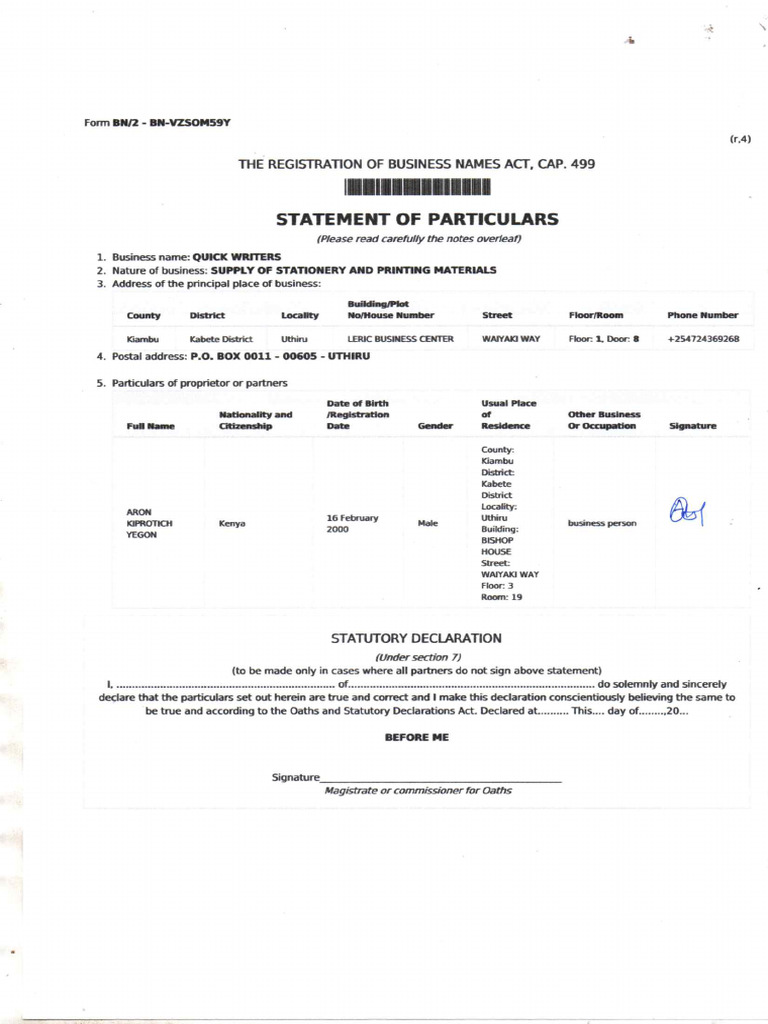 Corrected BN2 Form | PDF