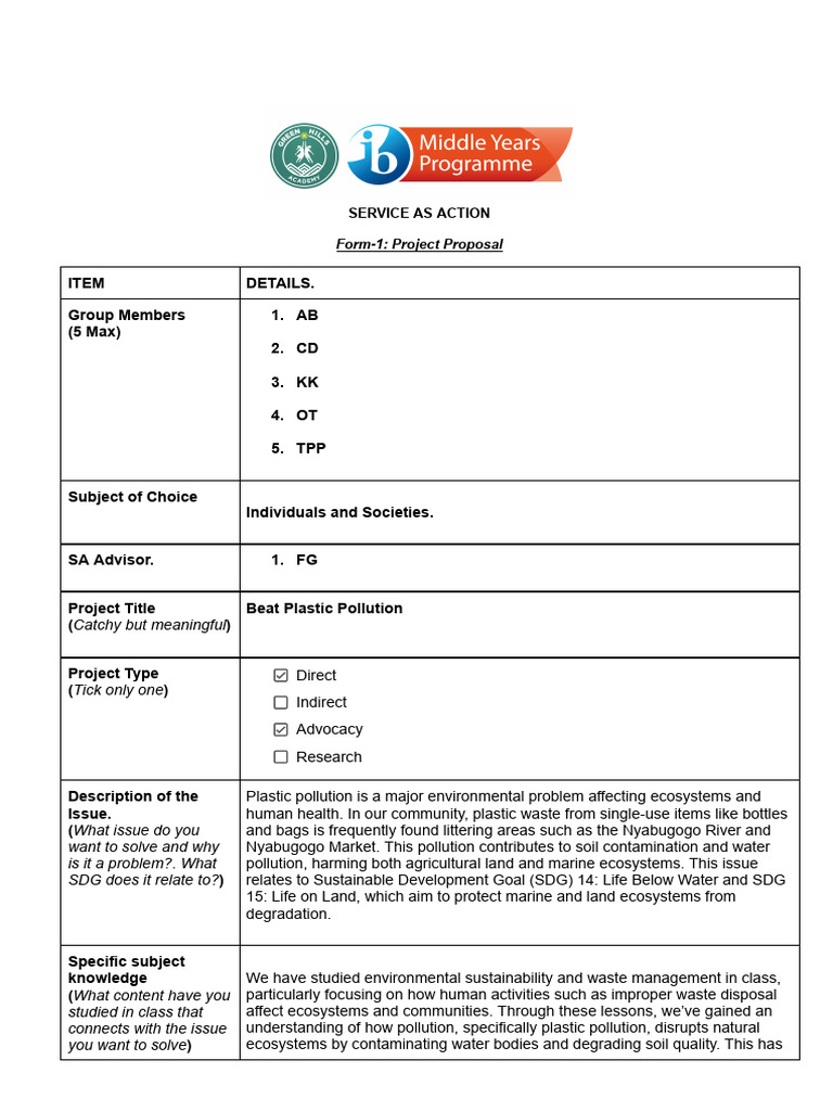 Sample SA Project Proposal | PDF | Pollution | Sustainability