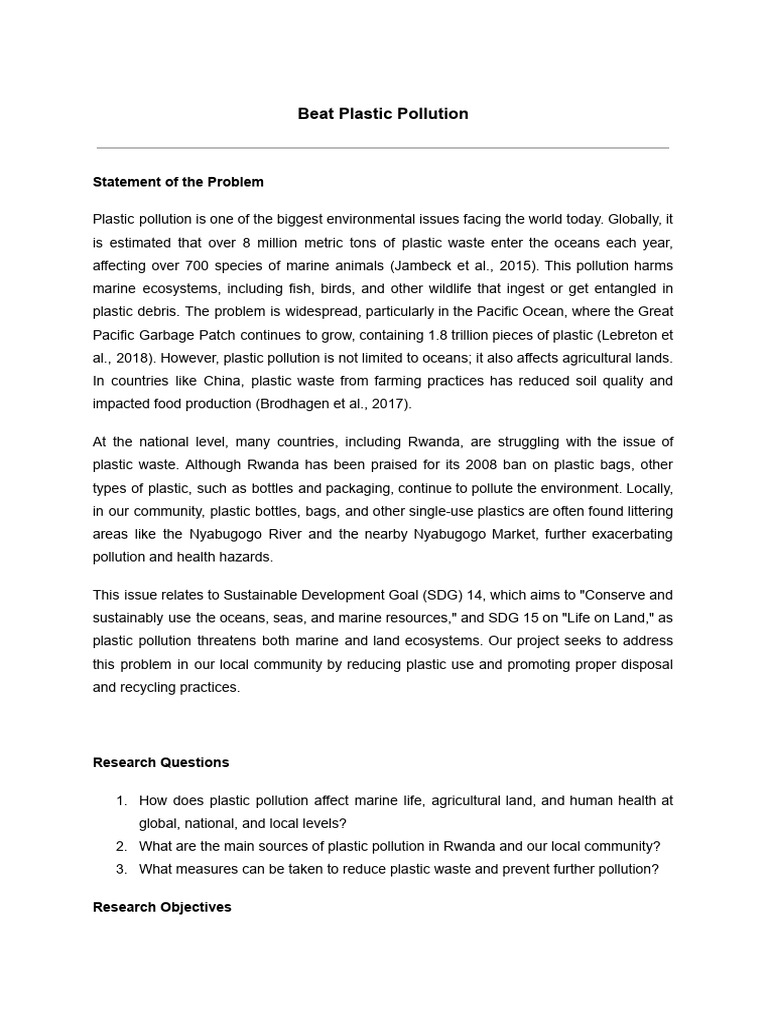 Beat Plastic Pollution Sample Research Document. | PDF | Pollution ...