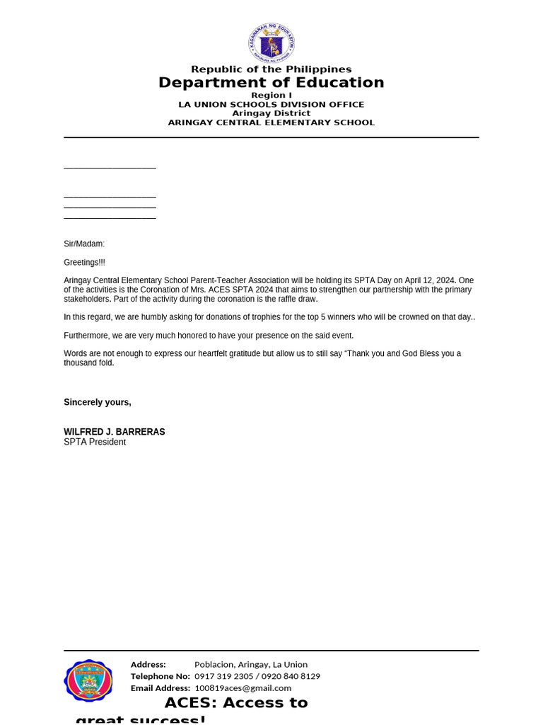 Spta Solicitation Letter Trophy | PDF | Wellness