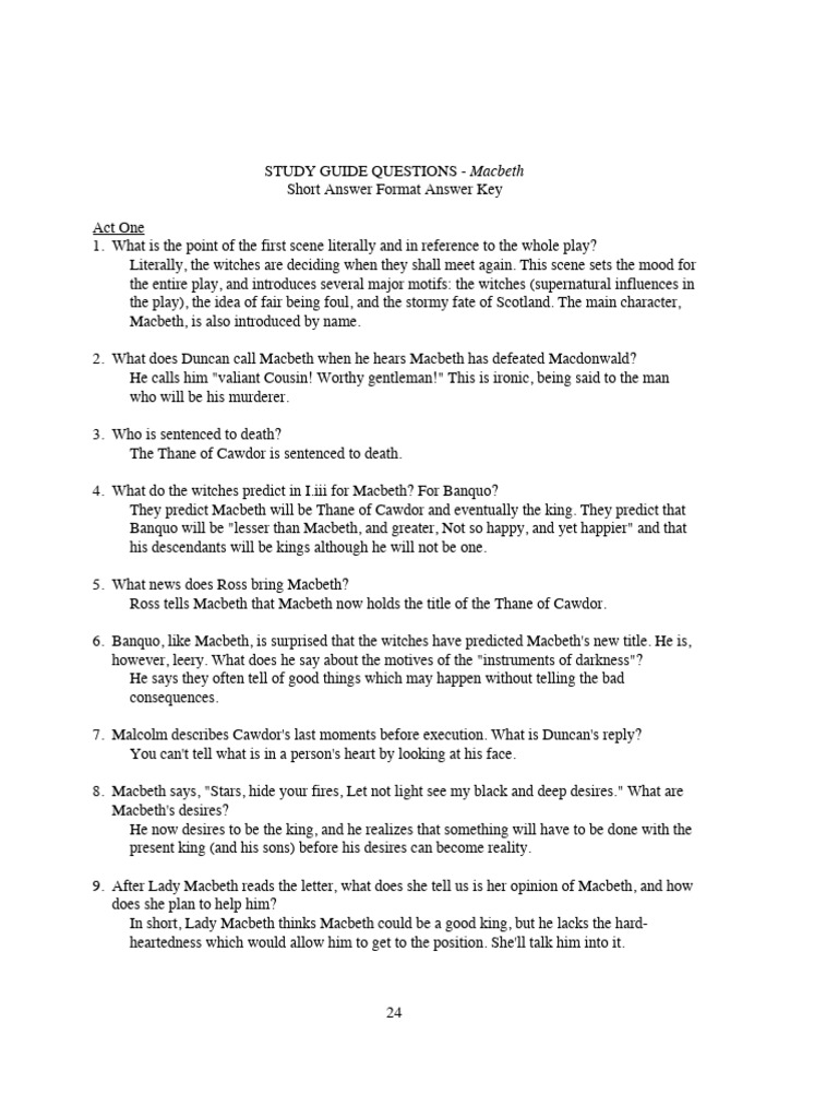 Macbeth Study Guide Q&A Key | PDF | Macbeth