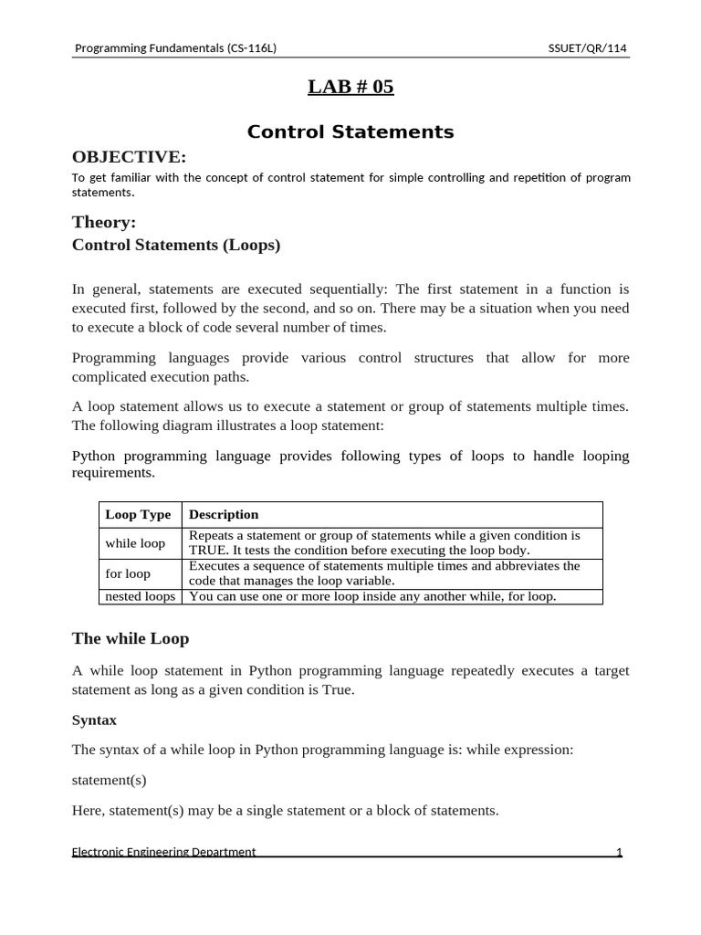 PF LAB 05 (Control Statements) | PDF | Control Flow | Computer Programming
