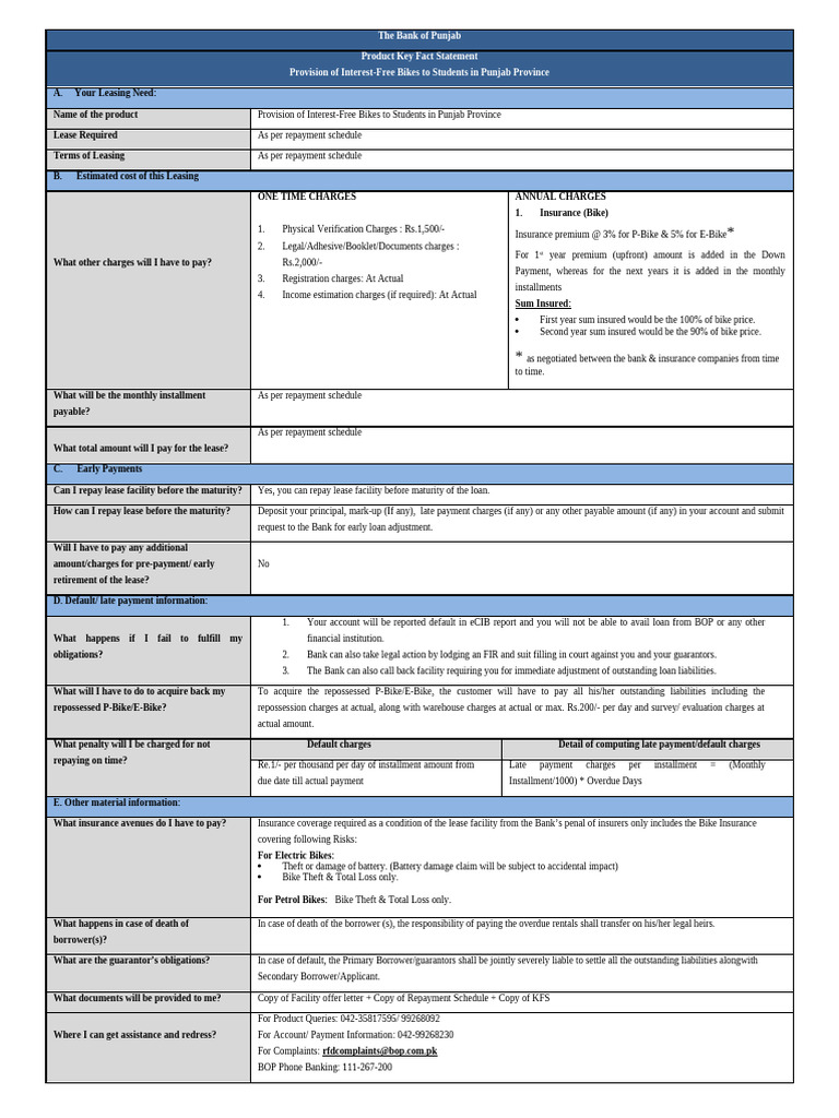 KFS Interest Free Bikes Loan | PDF | Repossession | Insurance