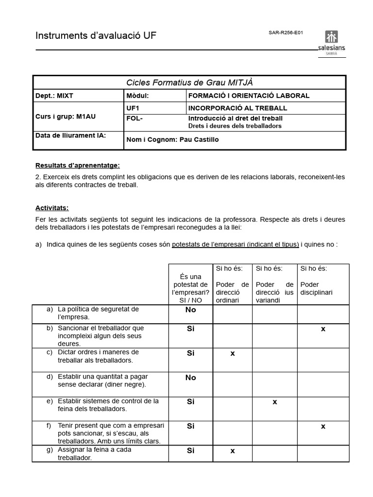 FOL - GM - IA1 - Dret Laboral - Drets I Deures | PDF