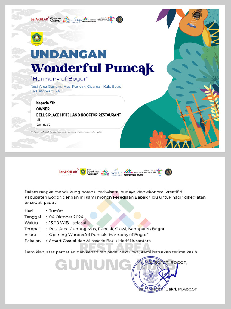 Undangan Wonderful Puncak OWNER Bell's Place Hotel and Rooftop ...