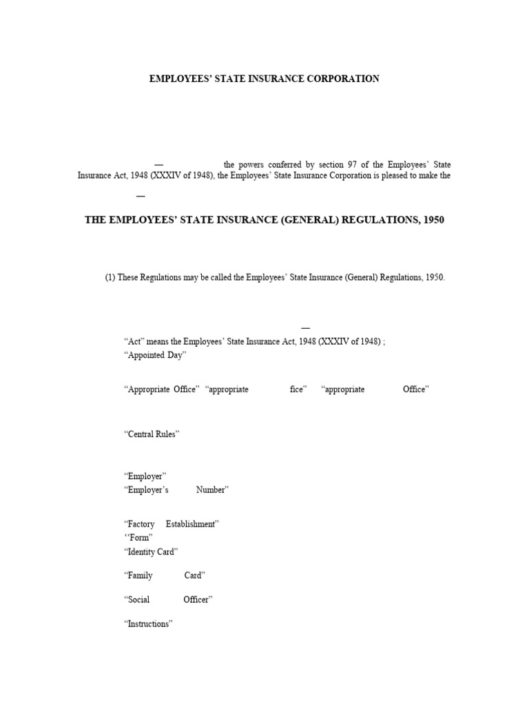 The Employees' State Insurance (General) Regulations, 1950 | PDF ...