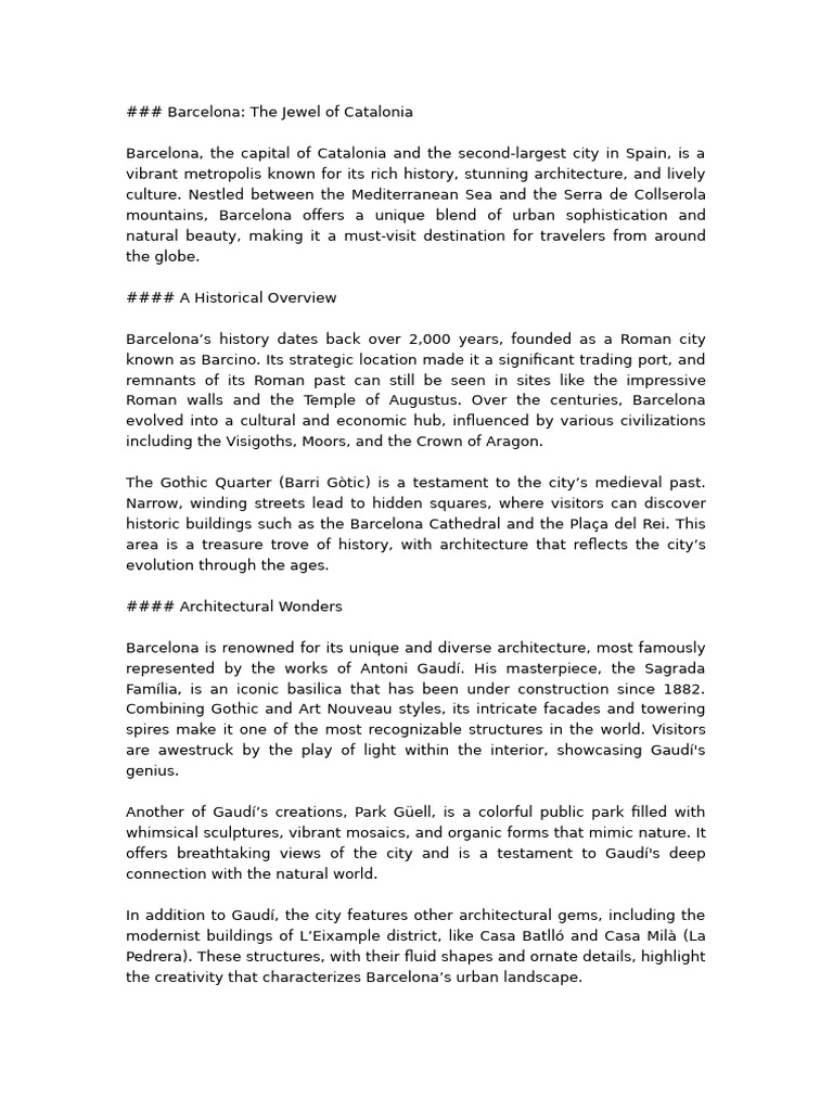 Barcelona The Jewel of Catalonia | PDF | Barcelona