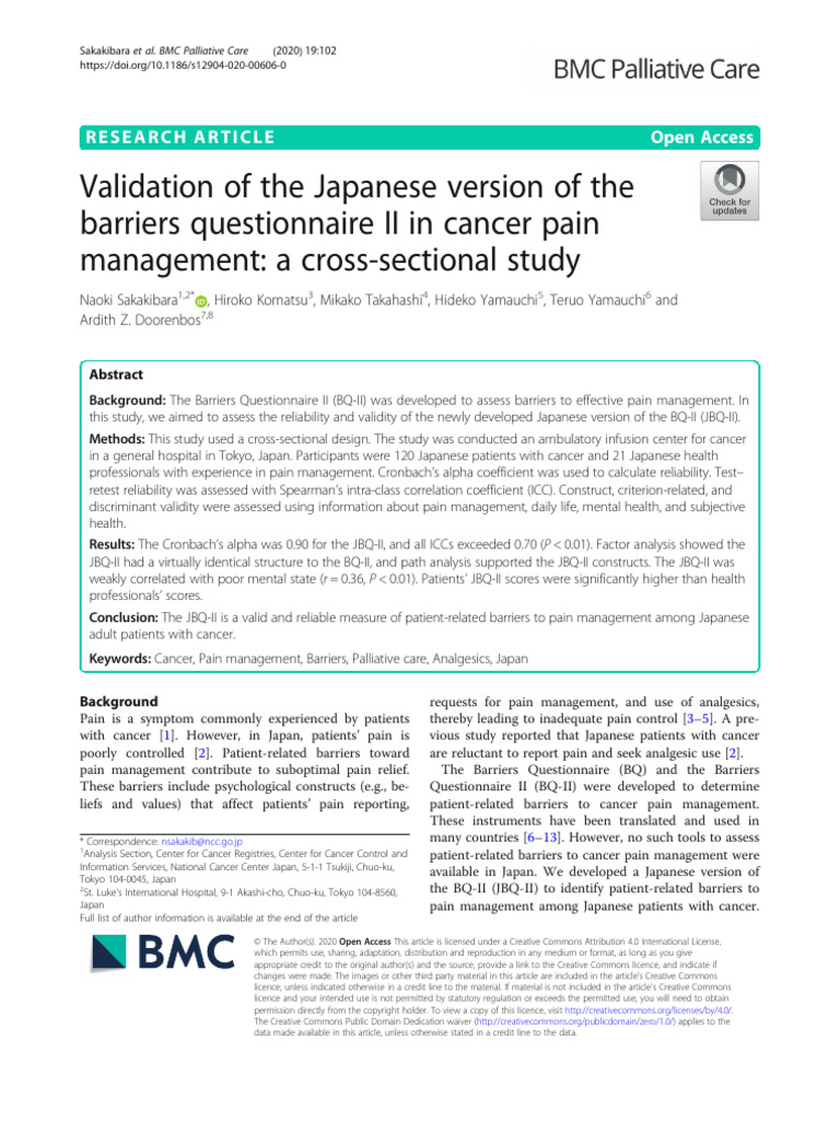 Validation of The Japanese Version of The Barriers Questionnaire II in Cancer Pain Management A ...