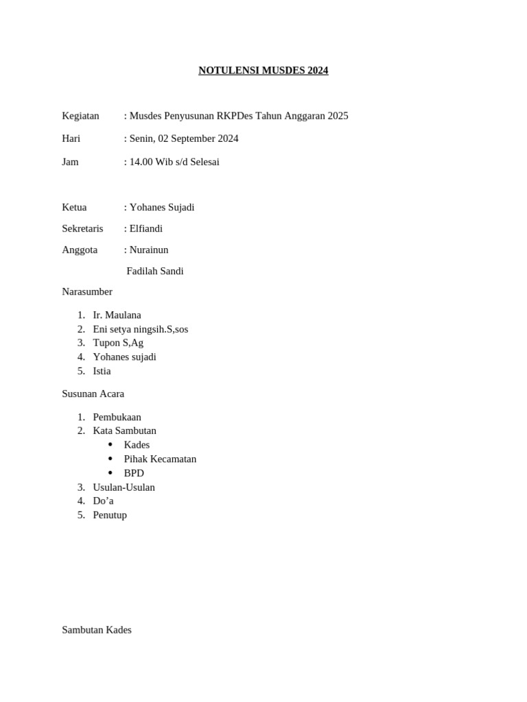 Notulensi Musdes 2024 | PDF | Griya & Taman