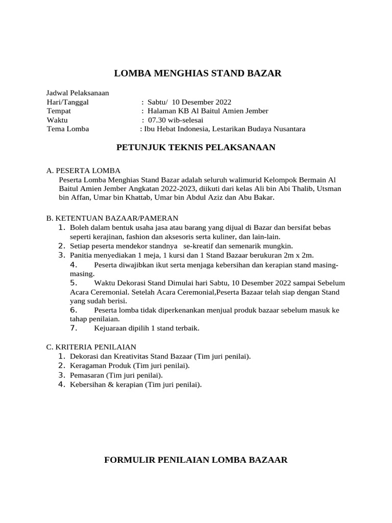 Juknis Dan Form Bazar | PDF