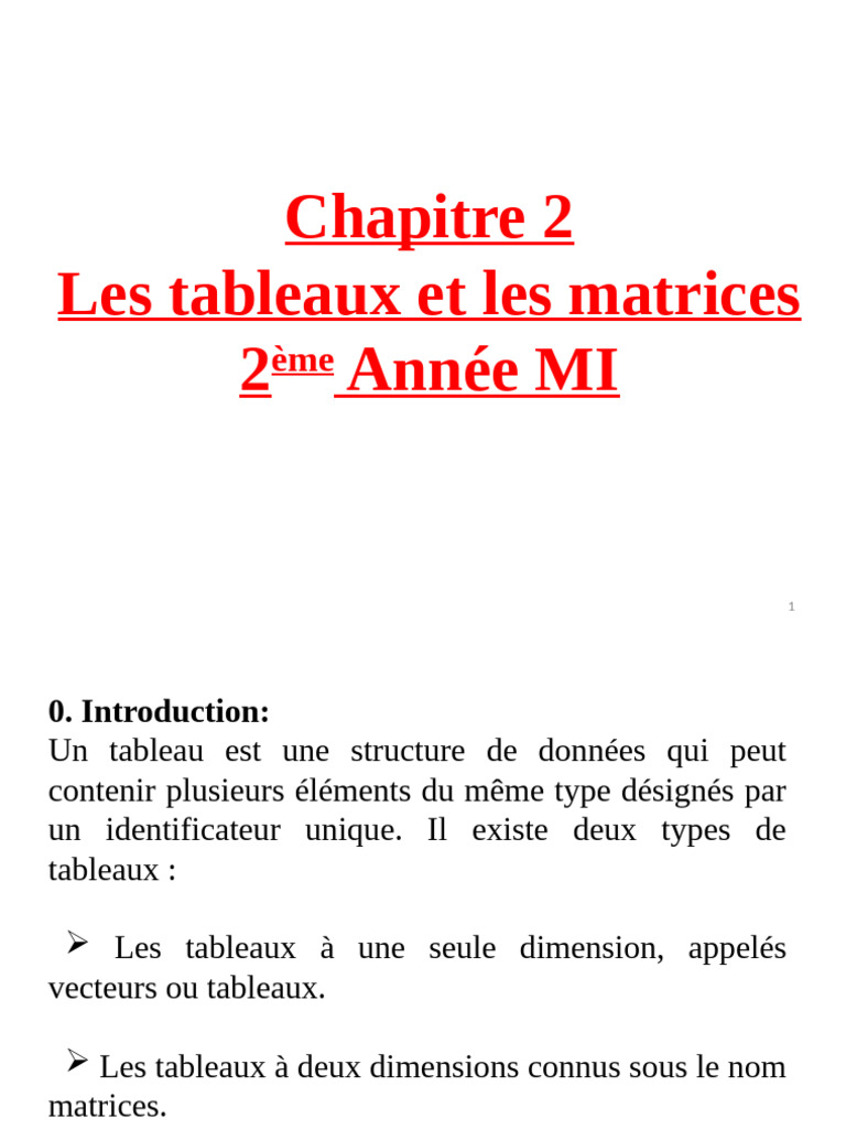 Tableaux et Matrices : Concepts et Algorithmes | PDF | Matrice ...