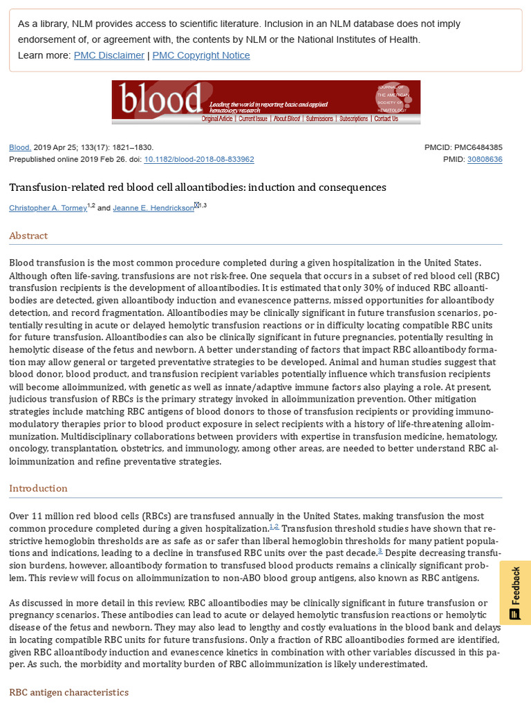 Transfusion-Related Red Blood Cell Alloantibodies - Induction and ...