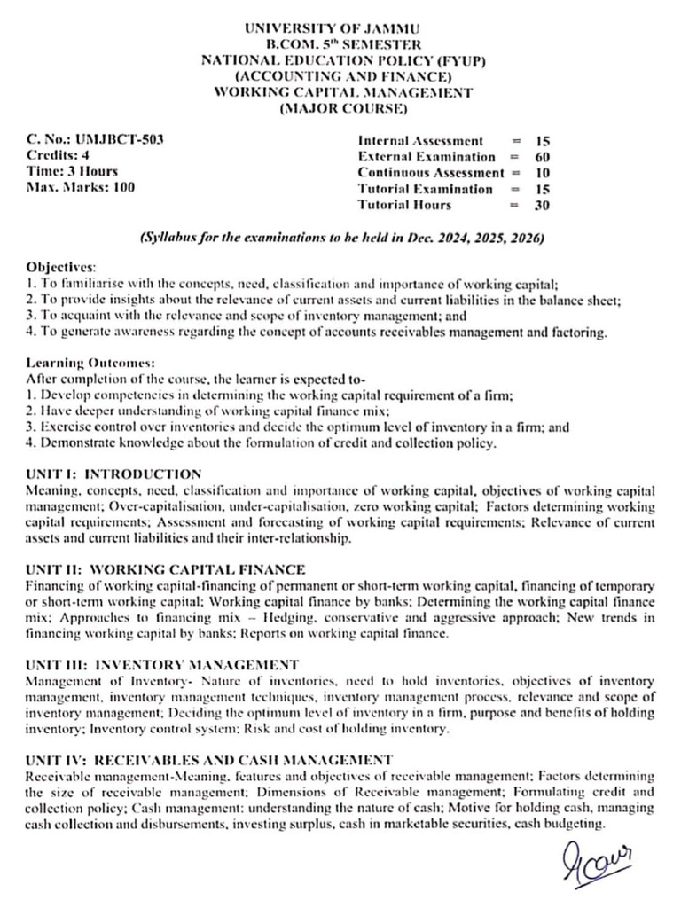 Working Capital MGMT, 3rd & 4th Unit | PDF | Inventory | Expense