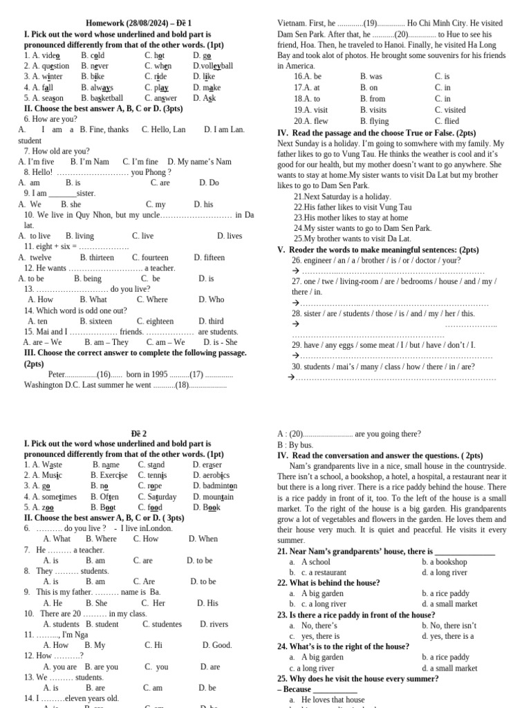 HW280824 - ôn tập kscl | PDF | Vietnam