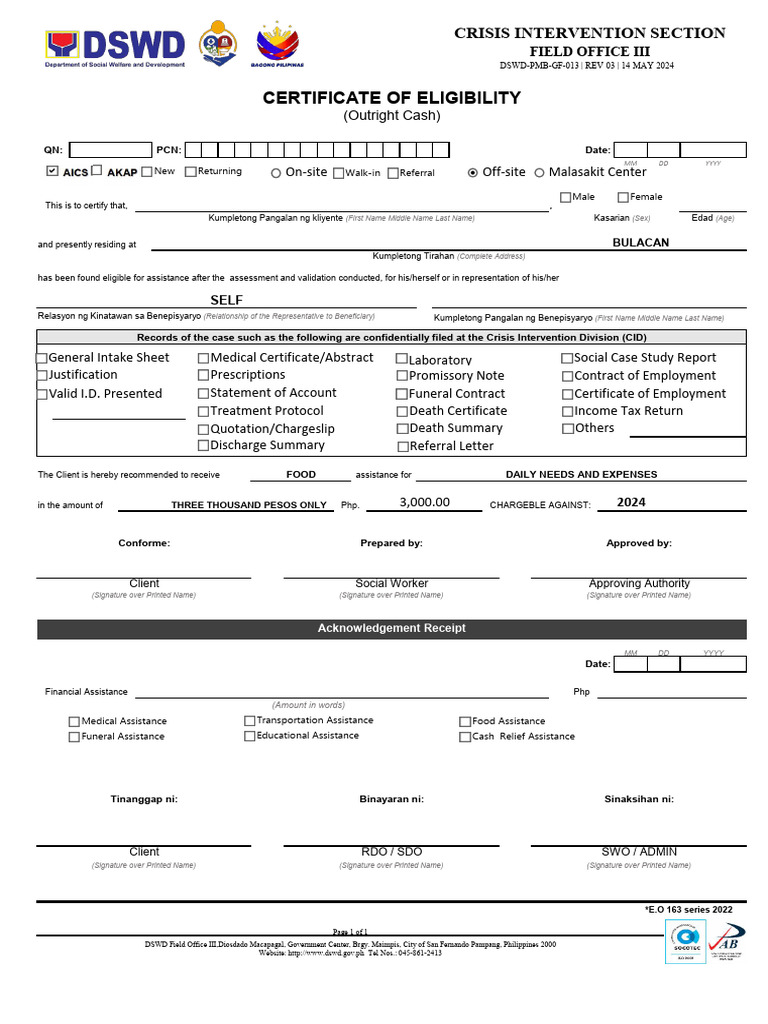 AICS-Certificate of Eligibility | PDF