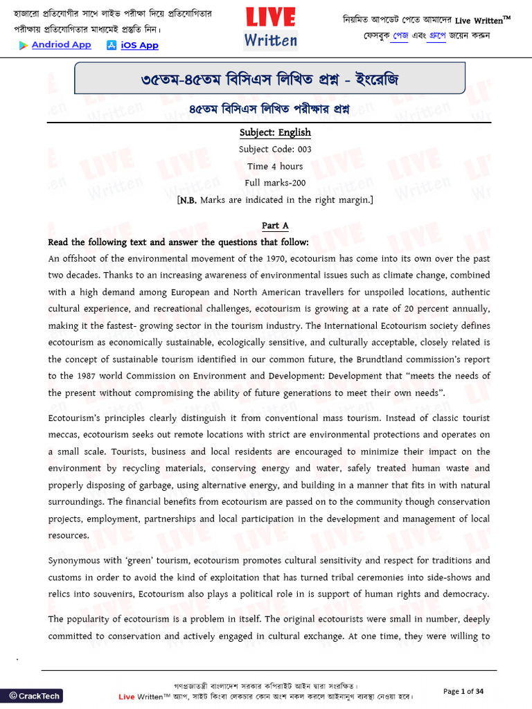 35th-45th BCS Question - English | PDF | Climate Change | Tourism