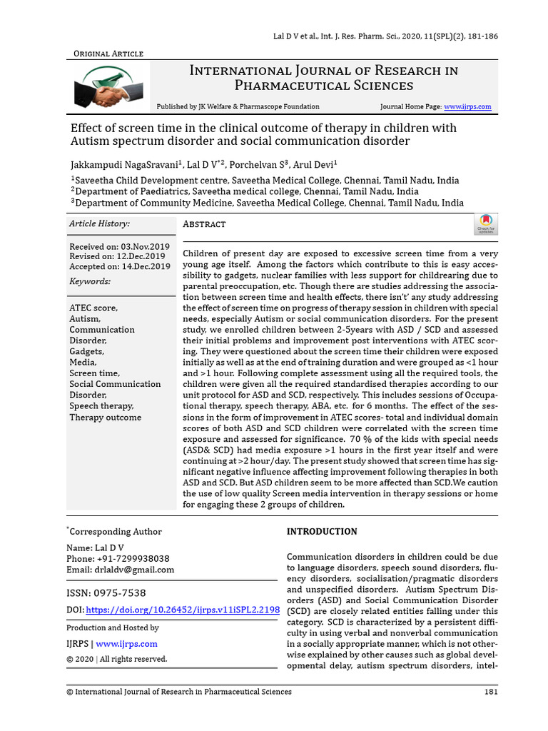 Impact of Screen Time on Therapy in ASD | PDF | Autism Spectrum ...