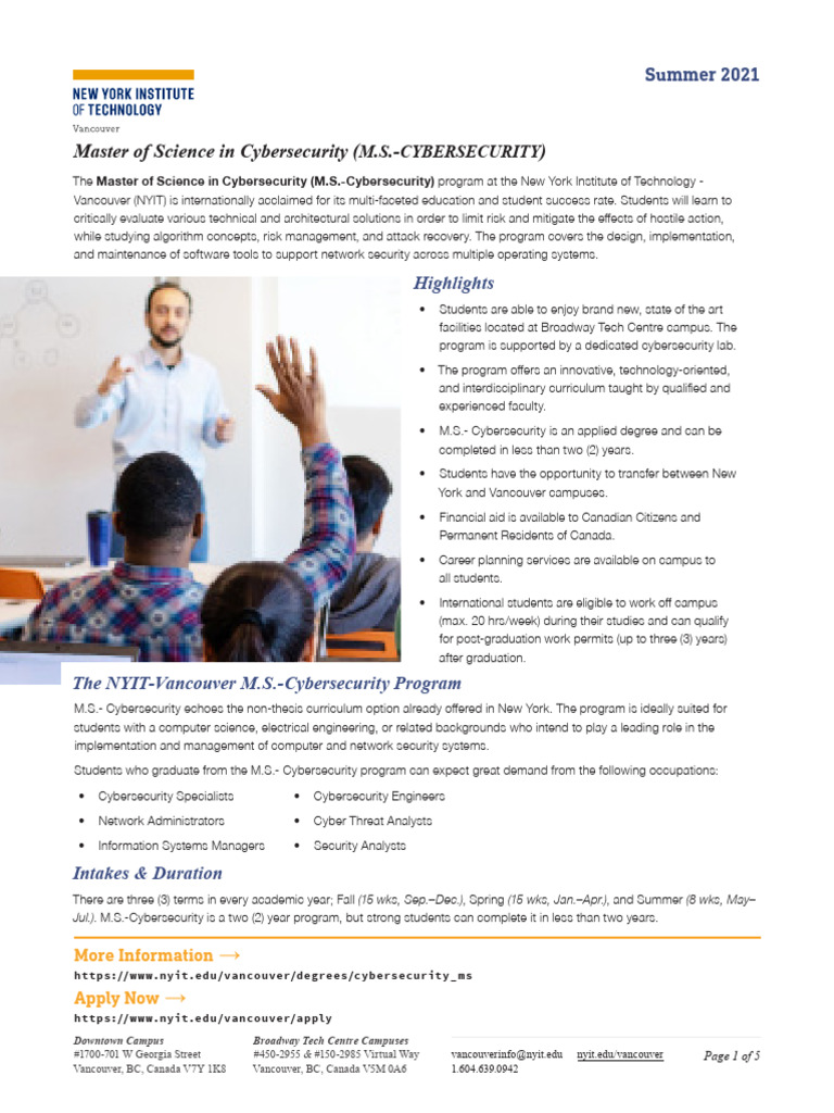 M.S. Cybersecurity Program Overview | PDF | Academic Degree | Bachelor's Degree