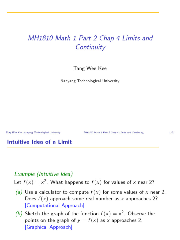 Slides - MH1810 - 2024 - Part - 2 - 4 - 1 - Limit - Concept TWK | PDF | Mathematics ...