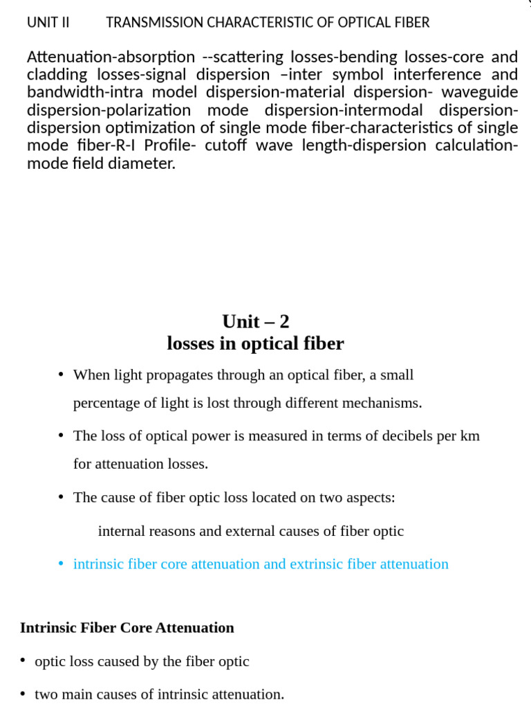 OC Unit - 2 | PDF | Optical Fiber | Dispersion (Optics)