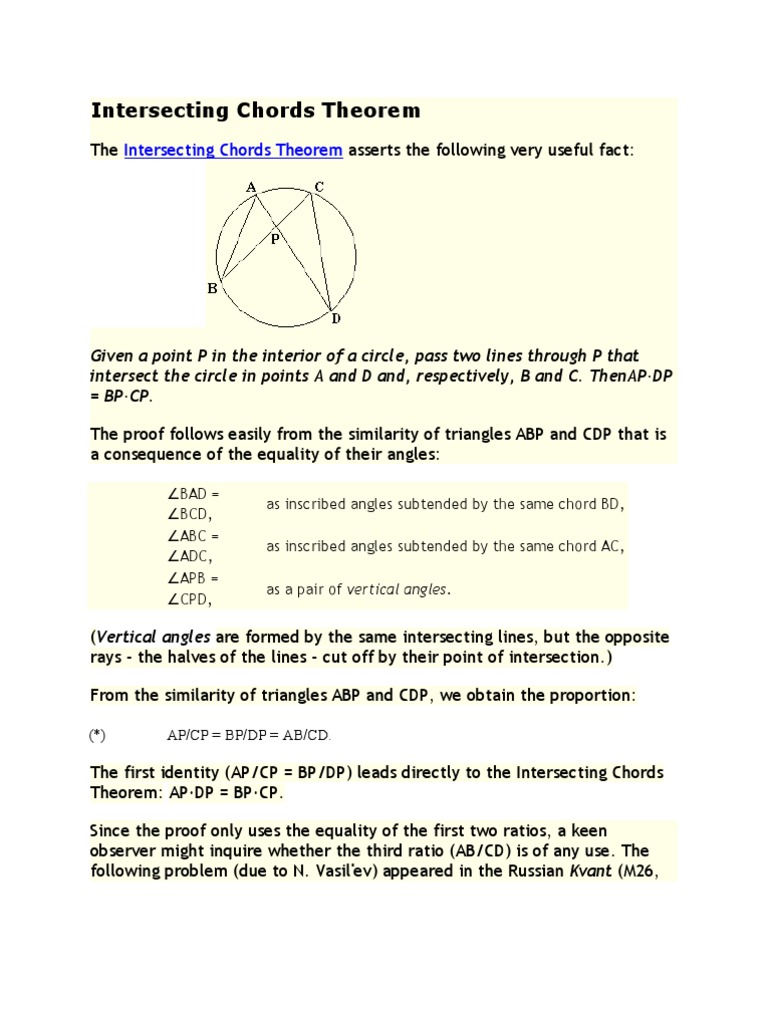 Intersecting Chords Theorem Explained | PDF | Circle | Triangle